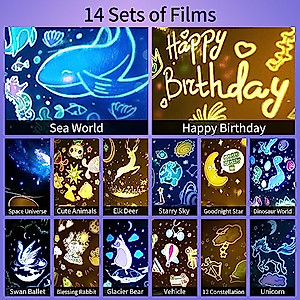 Jovow Baby Night Light for Kids, Rotating Star Light Projector for Kids with Music and Remote Timer, 84 Light Modes 14 Films,Rechargeable Bedroom Decor Gift for Boys Girls(Pink Snow House)