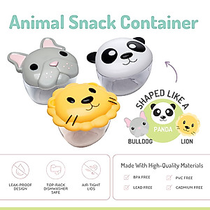 melii Animal Snack Containers with lids - Food Storage for Toddlers and Kids - Bulldog, Lion & Panda (Pack of 3)