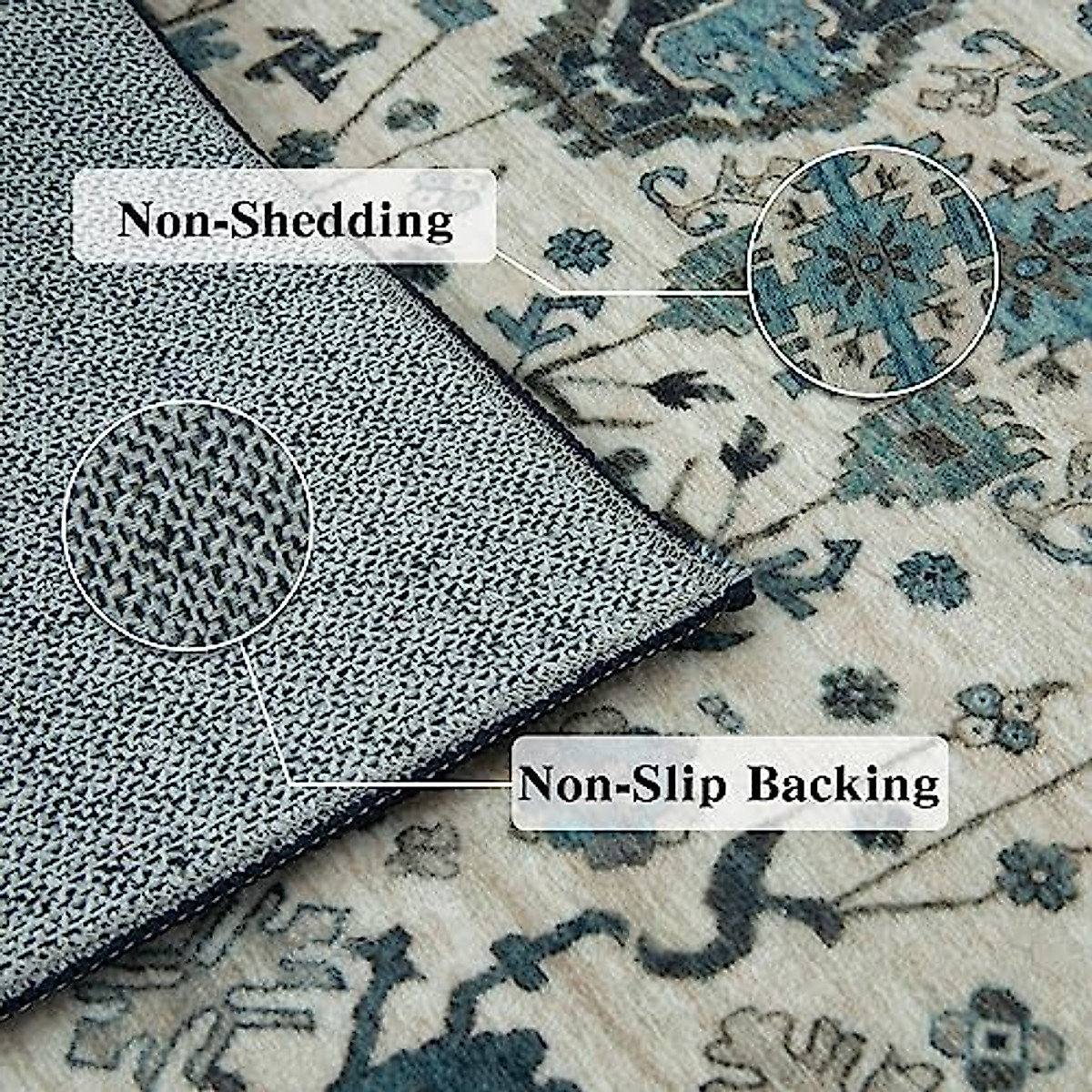 GARVEE Persian Washable Area Rug 8x10 Vintage Boho Living Room Rug Non-Slip Nursery Rug for Bedroom,Low-Pile Carpet Print Distressed Entryway Rug for Laundry Dining Room Office