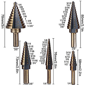 Step Drill Bit Set, 5 Pcs 50 Sizes Cobalt Step Drill Bits for Metal, Wood, Plastic Sheet, Stainless Steel Metric Step Drill Bit, Titanium Stepped Drill Bits
