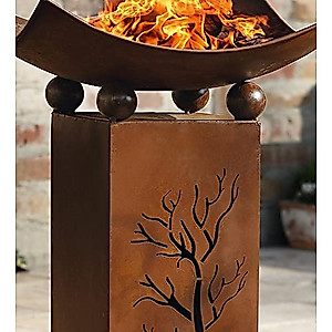 Westcharm Metal Fire Pits Outdoor Decorative Rustic Pillar with Removable Bowl | Brazier Wood Burning Fire Column | Decorative Pillar with Plant Display Dish for Outdoor Decoration