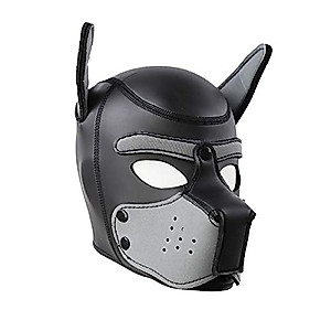 Moleney Adults Neoprene Puppy Hood Mask, Removable Cosplay Dog Full Face Pup Hood Mask
