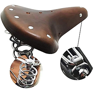 UNISTRENGH English Vintage Bicycle Saddle Touring City Saddle Comfortable Comfort Leather Bicycle Seat with Spring Rivets for Women Men (Coffee)