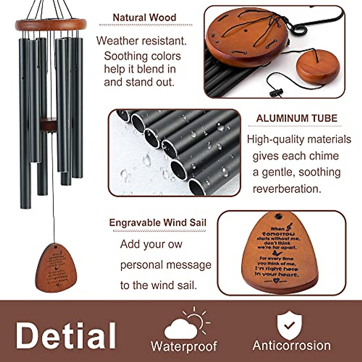 LITEYPP Sympathy Wind Chimes, Memorial Wind Chimes for Loss of a Loved One Prime, Bereavement Memorial Gifts/Grieving Sympathy Gift in Memory of Loved One Loss of Mother Father Pet Condolence 32Inch