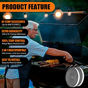 Smoker Gasket Seals 15 FT, 1/2" x 1/8" High Temp Grill Gasket Replacement Self Stick Felt, High Heat BBQ Gasket Tape Smoker Chef for Smokers BBQ Lid Black