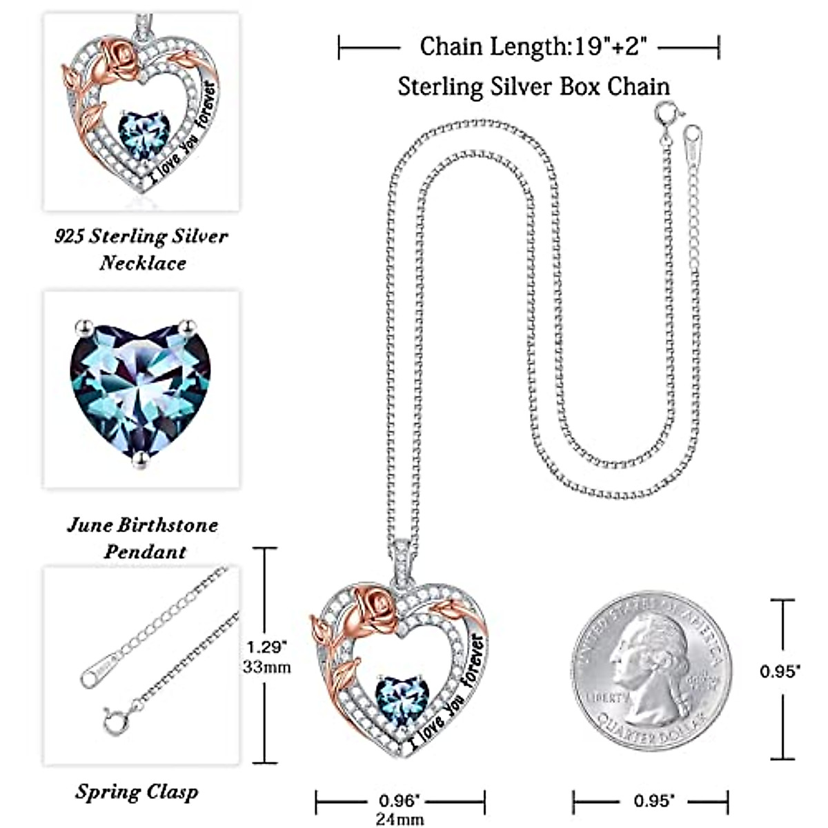 Iefil Anniversary Birthday Gifts for Women, Sterling Silver Birthstone Necklace Jewelry Mothers Day Christmas Gifts for Women Valentines Day Gifts for Her Daughter June Birthstone Alexandrite Jewelry