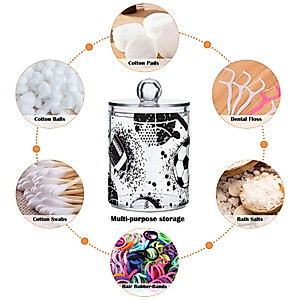 GOODOLD Football Soccer Themed Qtip Holder 2 Pack - 10 Oz Clear Plastic Apothecary Jar Set for Bathroom Organization - Versatile Canister Storage for Cotton Balls, Swabs, Rounds