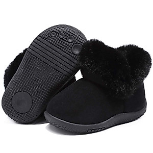 KEESKY Toddler Boots for Girls Suede Warm Fur Lined Ourdoor Footwear Black Size 3.5 M Toddler