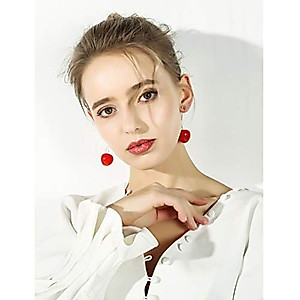4 Pairs 3D Lifelike Red Cherry Dangle Drop Earrings Creative Assorted Cute Fruits Earring Charm Sweet Jewelry Set for Women (Red+WineRed)