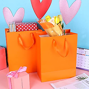 10 Pcs Orange Paper Gift Bag Wide Handle Cardstock Paper Bags All-Occasion Paper Bags Heavy Duty Shopping Bags Reusable Business Bag Vogue Paper Gift Bags Take Out Bags with Tissue,9.8"*5.1"*12.6"
