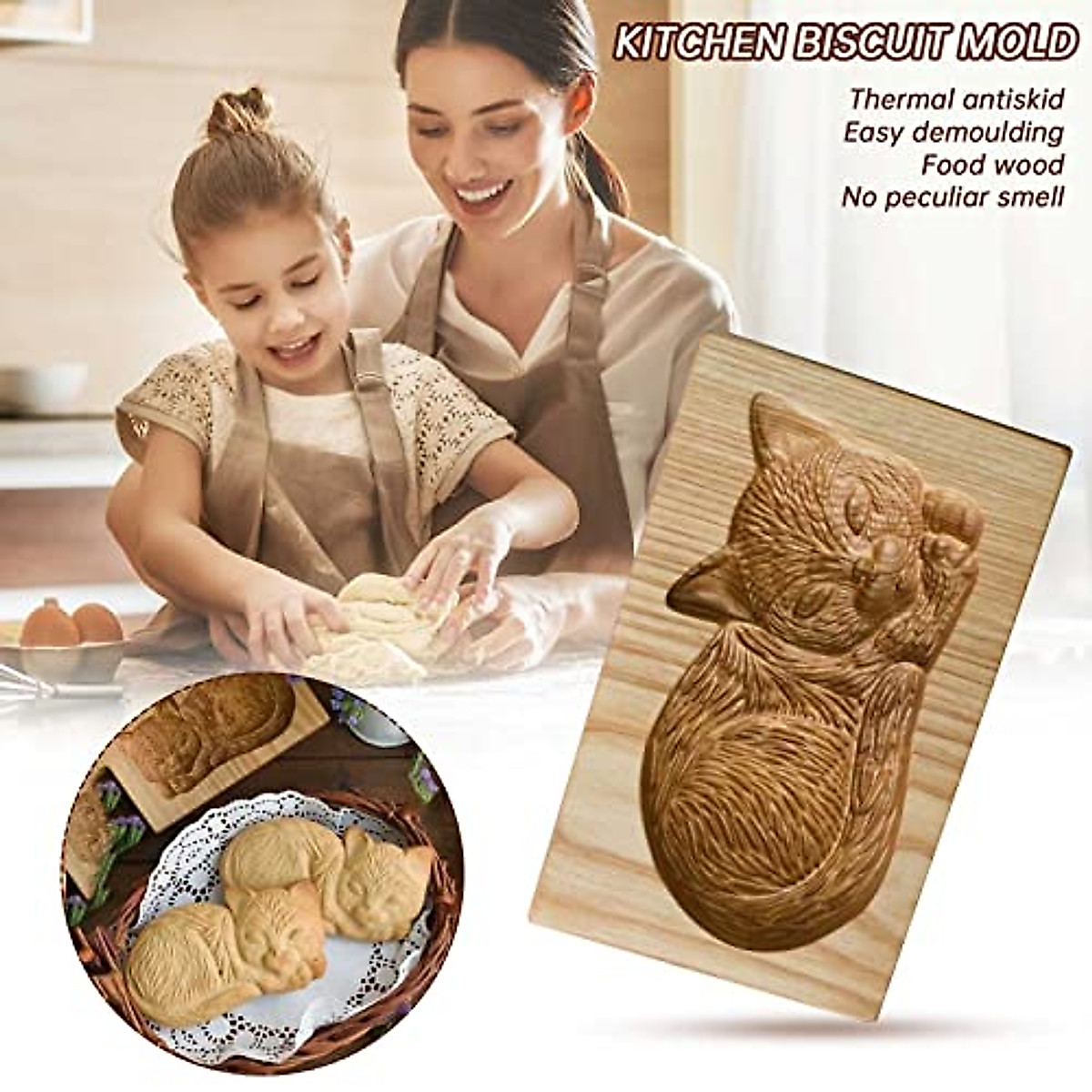 Wooden Cookie Molds, Engraved Embossing Cookie Cutter with Christmas Tree Deer Pinecones Pattern for Baking Embossed Cookies for Kids and Adults to Make Cookie Dough