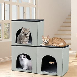 QUEARN Heated Cat House, Heating Cat Houses for Indoor Outdoor Kitty with Heating Pad, Foldable Heated Kitty House Cat Shelter for Your Pet to Stay Warm and Cozy