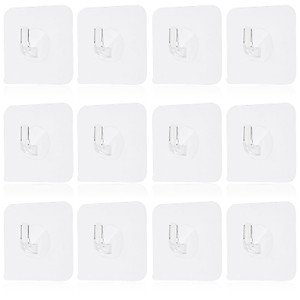 WLLHYF 12 Pack Self-Adhesive Small Wall Hooks Clear Square Plastic Strong Shower Pothook Heavy Duty Waterproof for Kitchen Bathroom Office Door Window Hanging Hat Towel Picture