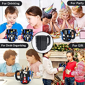 Lumsburry Build-on Brick Coffee Mug, Funny DIY Novelty Cup with Building Blocks Creative for Kids Men Women Xmas Birthday (Cool Black)