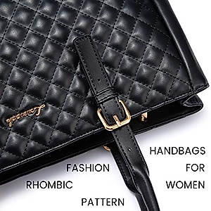 LOVEVOOK Purses for Women, Quilted Womens Handbags and Purses Set with Vegan Leather, Fashion Tote Purse with Top Handle, Satchel Shoulder Bag with Top Zipper, 3pcs, Black