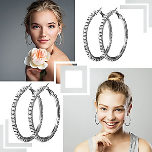 5 Pairs Large Crystal Hoop Earrings Set Big Shiny 3-7 cm Round Party Earrings Lightweight Rhinestone Hoop Earrings for Women Jewelry (Silver)