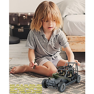 Click N' Play Military Desert Patrol Vehicle (DPV) Buggy, 16 Piece Action Figure Play Set with Accessories Including Army Gear & Military Buggy, Playset for Boys 3+ , White,Grey/Green