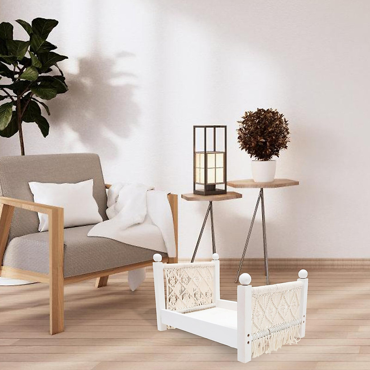 PartyKindom 1pc Newborn Photography Prop Crib Shooting Assisted Wood Hand- Woven Bed for Home/Wall/Kitchen/Room Decor