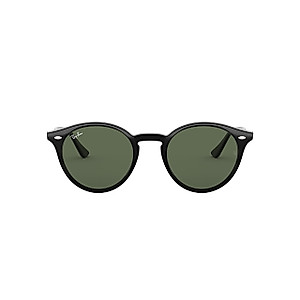 Ray-Ban RB2180F Low Bridge Fit Round Sunglasses, Black/Dark Green, 49 mm