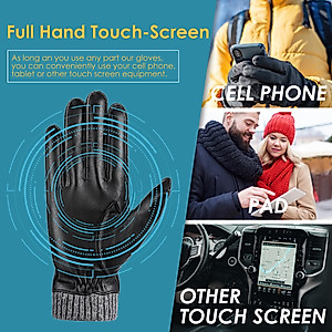 EGSSHOP Winter Warm Genuine Leather Gloves, Cashmere Lined Driving Motorcycle Gloves for Men