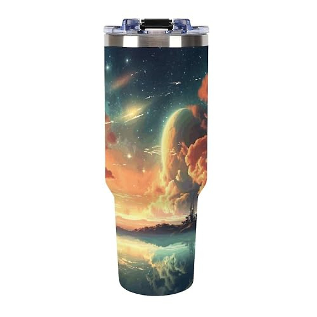 LLUTSNTH 40 Oz Vacuum Tumbler with White Handle Leakproof Insulated Tumbler Anime Stainless Steel Travel Mug with Lid And Straw Coffee Cup Cute Water Bottles Cup Holder Friendly