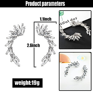 Crystal Leaf Climbers Crawler Jewelry Jacket Earrings Sparkly Zircon Pave Metal Ear Cuff Wrap Clip Stud Earring Climber Top Ear Clip for Women