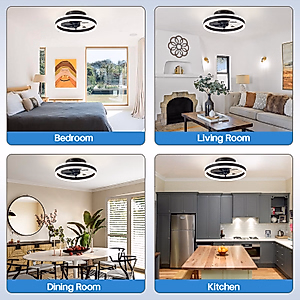 GOSONKT Low Profile 15.7" LED Small Ceiling Fan with Light - Modern, Semi-Enclosed Flush Mount, Smart APP & Remote Control, 6-Speeds, Black - Perfect for Bedroom and Living Room