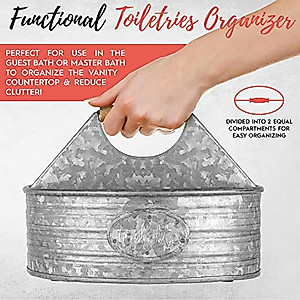 Autumn Alley Farmhouse Rustic Shower Caddy Basket for Bathroom - Toiletries Countertop Organizer, Decorative Bathroom Caddy, Galvanized Bathroom Accessories with Toilette Label, 8.25" x 6", Small