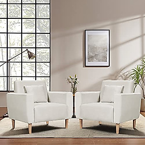 FREEHOMAE Polyester Accent Chair for Living Room, Square Arm Chair with Toss Pillow Comfy Single Sofa Club Chair for Small Space