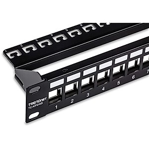 TRENDnet 24-Port Blank Keystone Shielded 1U Patch Panel, 1U 19" Rackmount Housing, Protects Against EMI/RFI Noise, Recommended with TC-K06C6A Cat6A Keystone Jacks (Sold Separately), Black, TC-KP24S