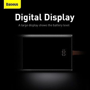 Baseus Powerbank 65 W for Laptop, 20000 mAh Power Bank USB C, Integrated USB-C Cable, External Battery QC 3.0 with 4 Outputs for Lenovo, HP, Dell, MacBook Pro, iPhone, Samsung