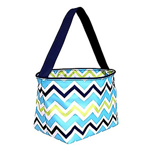 Zig Zag Chevron Material Easter Basket Bucket for Toys Egg Hunting Party (Blue Chevron with Embroidered Name)