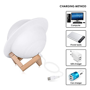 SOONHUA Saturn Lamp, 8.6 inch Moon Lamp 16 Colors LED Moon Night Light USB Rechargeable with Remote&Touch Control Bedside Lamp Gifts for Boys Girls Kids Friends Birthday