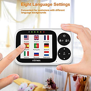 VTimes Video Baby Monitor with Camera and Audio, 3.2" IPS Screen, Baby Monitor Camera No WiFi Night Vision VOX Mode Pan-Tilt-Zoom Temperature Display 2 Way Audio Lullabies and 1000ft Range