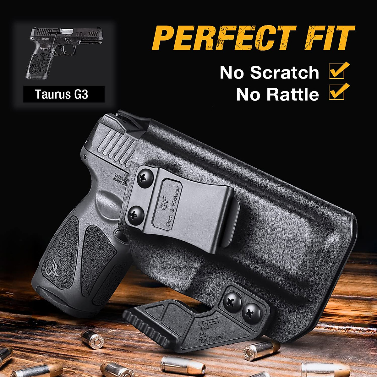 IWB Kydex Holsters Compatible with Taurus G3, Inside Waistband Concealed Carry IWB Holster for G3 Taurus, Adj. Retention, Right Hand
