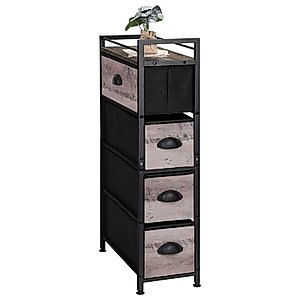 MOOACE Narrow Dresser Storage Tower with 4 Drawers, Slim Dresser Chest of Drawers, Vertical Small Fabric Dresser Standing, Wood Top Organizer for Bedroom, Bathroom & Laundry, Black/Greige