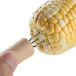 Corn On The Cob Holders Set of 12 Stainless Steel Corn Cob Holders with Wooden Handle Cob Skewers Corn Forks for BBQ Sweetcorn Roasted Meat Fruit (12)
