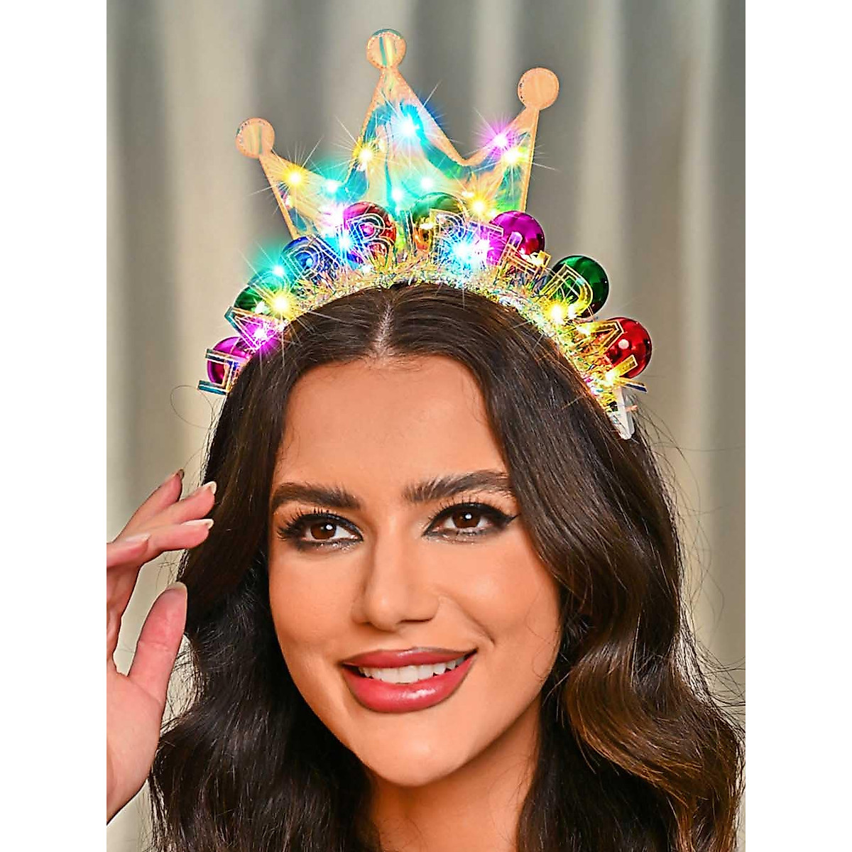 Zoestar Light Up Happy Birthday Crown Headband Glow Ball Hair Bands Sparkly Birthday Party Hair Accessories Women(Colorful)