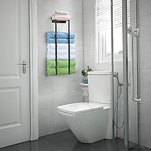 Towel Rack Wall Mounted - KEGII Towel Racks with New Upgrade Wood Shelf, Towel Storage Wall Can Holds Up to 5 Large Size(63x40 inch) of Rolled Towels