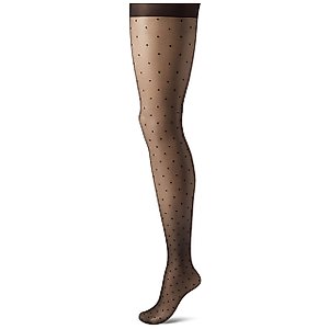 Hanes Script Women's Fashion Dot Compression Tights for Leg Support, Control Top, Sheer Toe, Black, Size Large (Pack of 1)