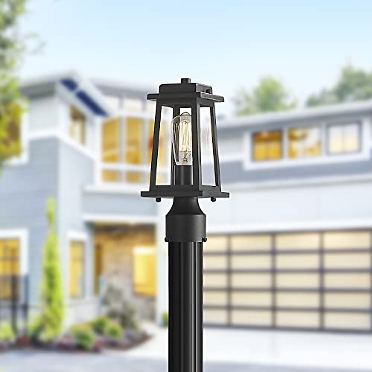 Maleoi Outdoor Post Lights with Pier Mount Base, Porch Post Lighting Fixture, Outdoor Post Lantern, Porch Pillar Lights for Yard, Garden, Patio, Pathway (Black, 1 Pack)