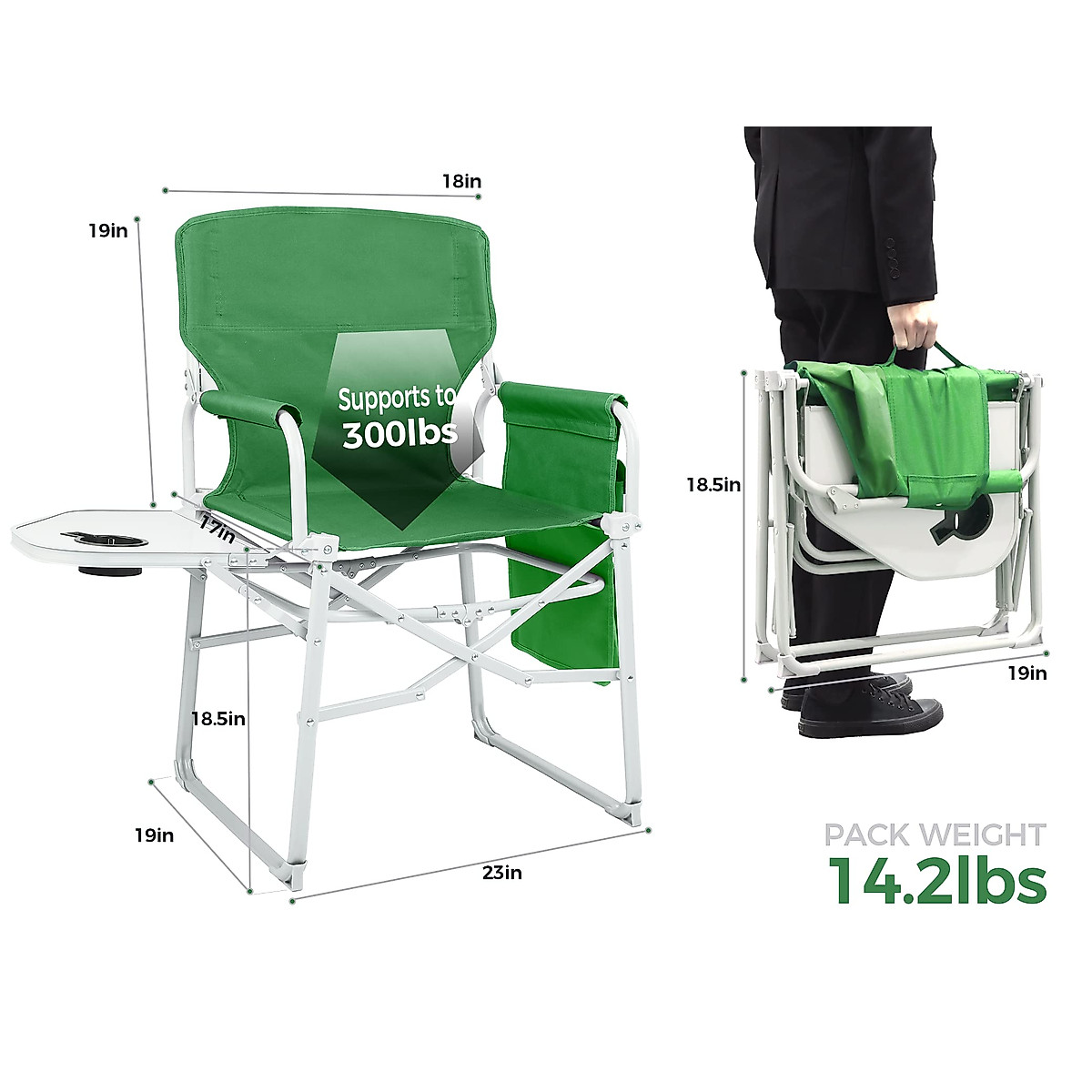 Ubon Heavy Duty Director's Chair Portable Camping Chair with Side Table Green