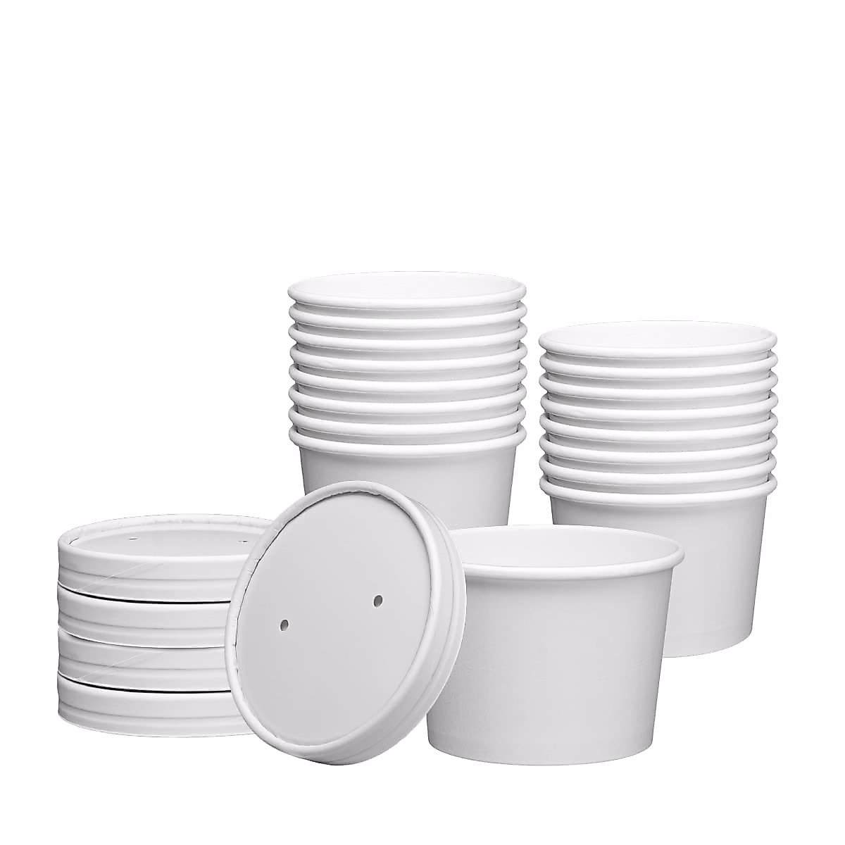 Comfy Package [8 oz. - 25 Count White Paper Food Containers with Vented Lids - To Go Hot Soup Bowls, Disposable Ice Cream Cups, Ideal for Hot and Cold Foods