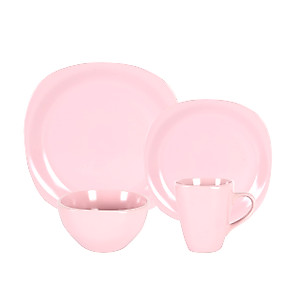 HomeVss, Stoneware Square 16pc Dinnerware Set, Matte Rose