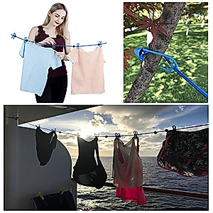 Vshinic Portable Clothesline with 12 Clothespins,Travel Retractable Clothesline,Wind-Proof Clothes Drying Line for Camping Hotel Indoor & Outdoor Blue