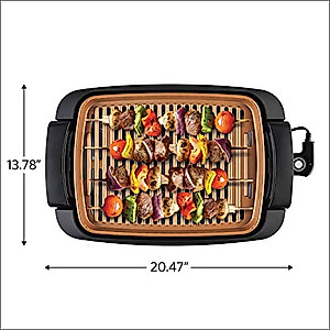 BELLA Indoor Smokeless Grill, 12 x 16 Inch Copper Titanium Coated Nonstick Cooking Surface, Multifunction Grill & Skillet