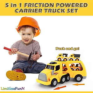 LimitlessFunN Toys Carrier Truck Transport Car Play Vehicles Set with Light & Sound [ Friction Power Push and Go ] - for Girls & Boys (Construction Vehicles)