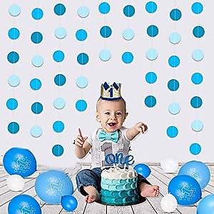 Zwiebeco 52Ft Blue Circle Dots Garland Paper Dot Bunting Banner Hanging Polka Dot Streamers for Baby Shower Birthday Engagement Wedding Bridal Shower Hen Tea Party Nursery Kids Room Home Decorations