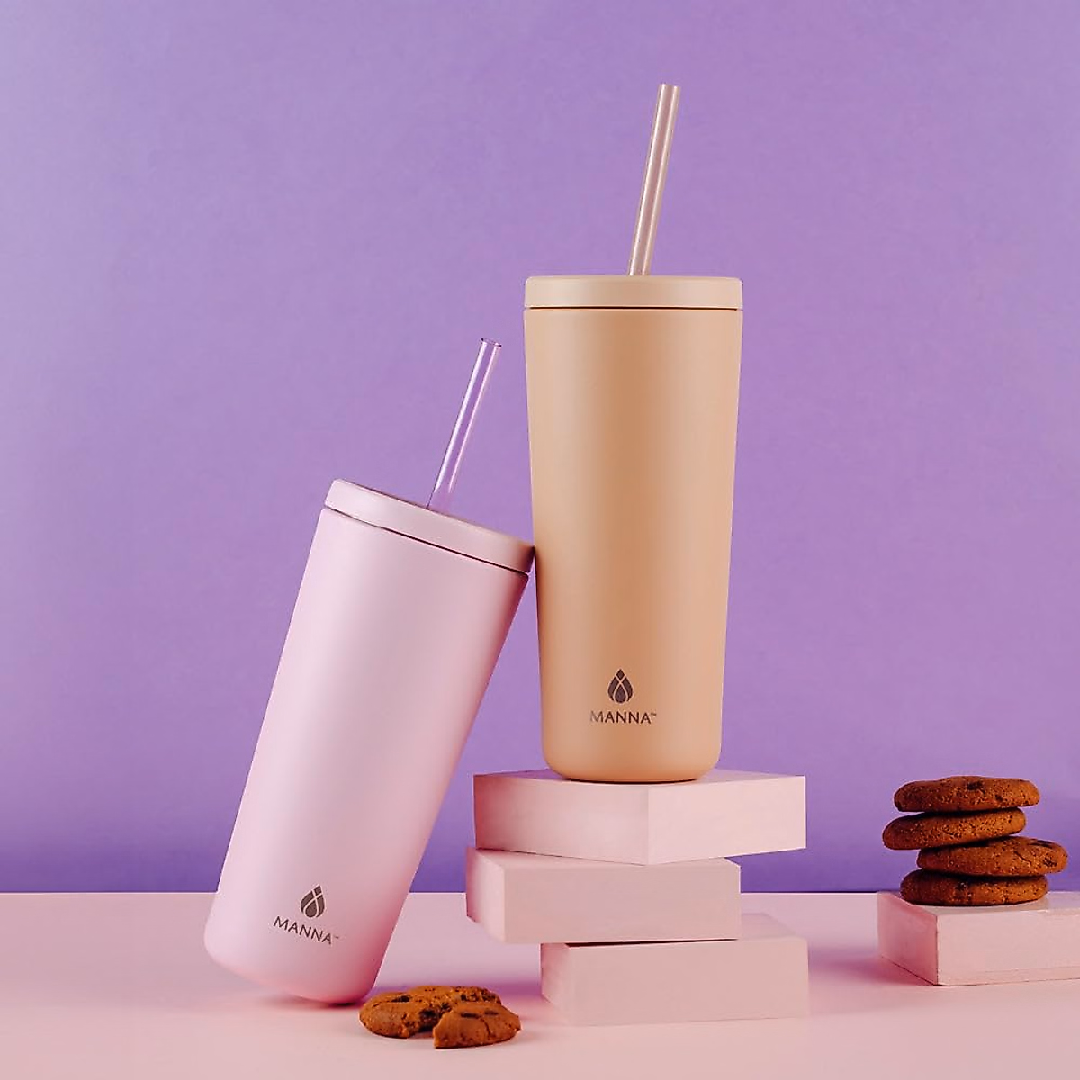 Manna Ranger Double-wall Insulated Stainless Steel Tumbler with Leak-proof Smart Seal Lid and Reusable Tritan Straw - 24 Oz - Sand