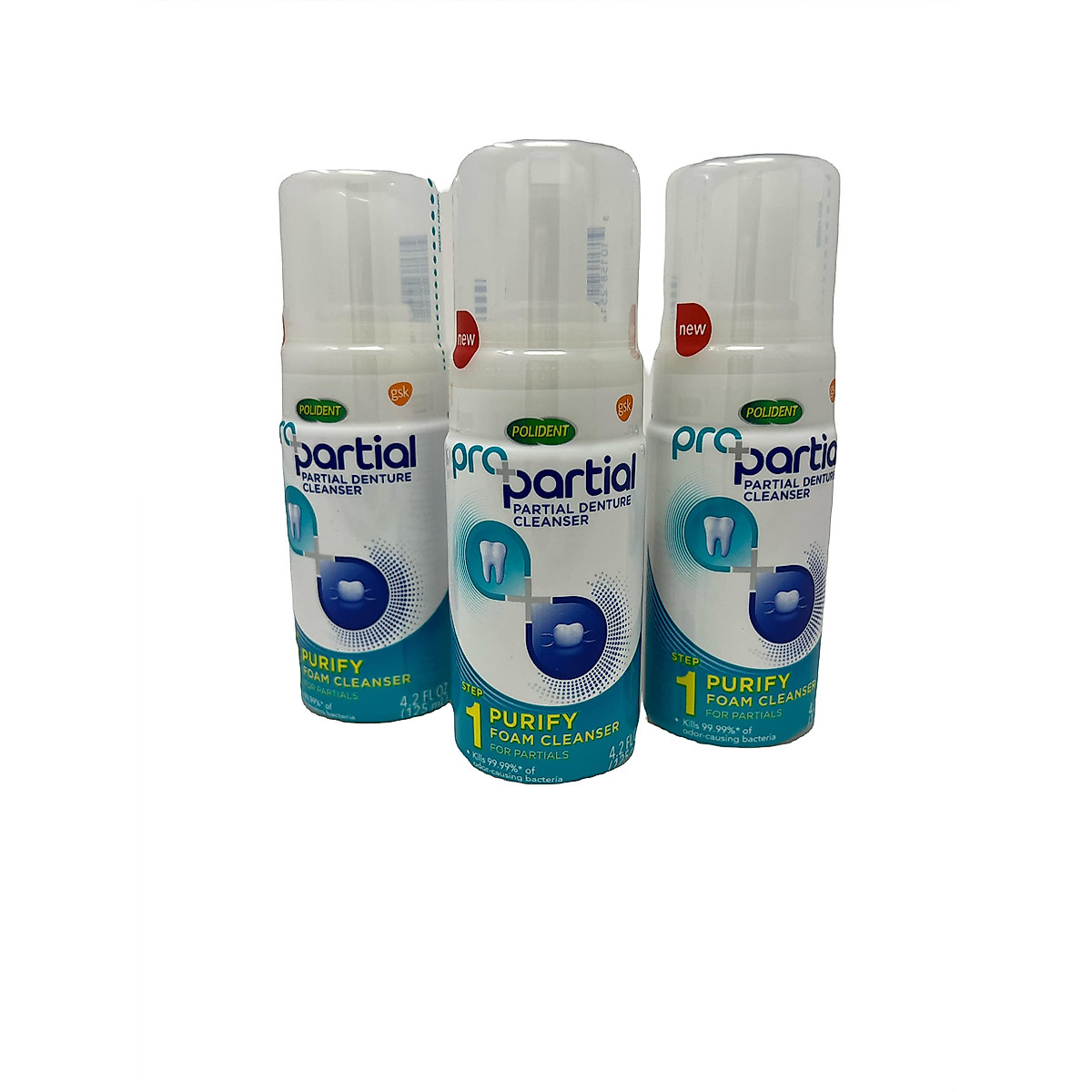 Polident Propartial Step 1 Antibacterial Partial Denture Cleanser Foam, 4.2 Oz, 3 Pack